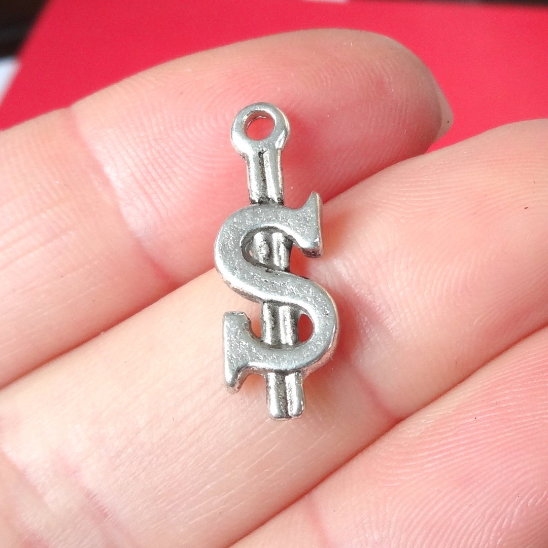 10 Charms, Money Symbol, Dollar, Sign, Charm 21x8x2mm, Hole 2mm ITEM ...