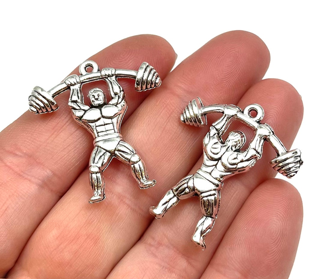 2 Charms, Weight Lifter, Barbell, Dumbbell, (3D) Solid Heavy, Charm ...