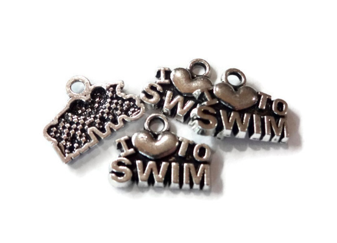4 Charms, I Love to Swim Heart Charms 15x12mm Item:by1 - Etsy