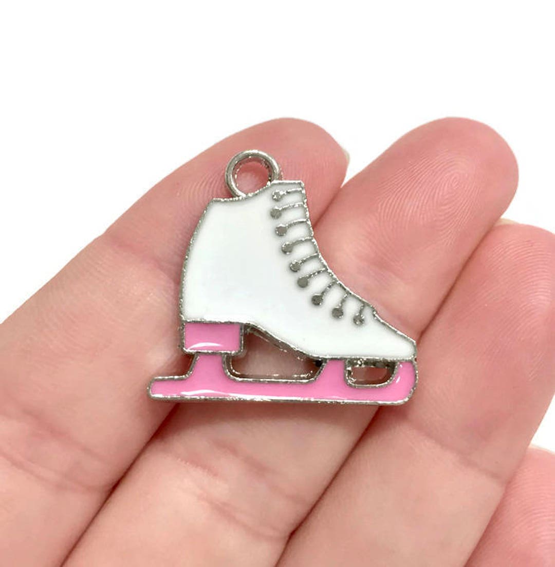10 Charms, Ice Skate, Figure Skater, White, Pink, Enamel Charms ...