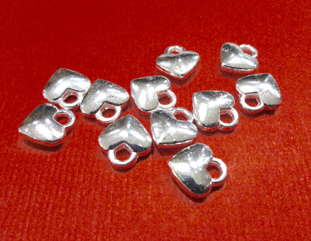 20 Charms, Small Hearts, Silver Color Charms (double Sided Puffed ...