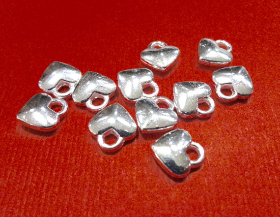 20 Charms Small Hearts Silver Color Charms double Sided - Etsy
