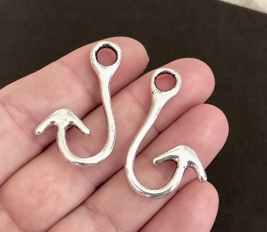 10 Charms, Fish Hook, Fishing, Charm Pendants (3D) 36.5x22x3mm, Hole ...