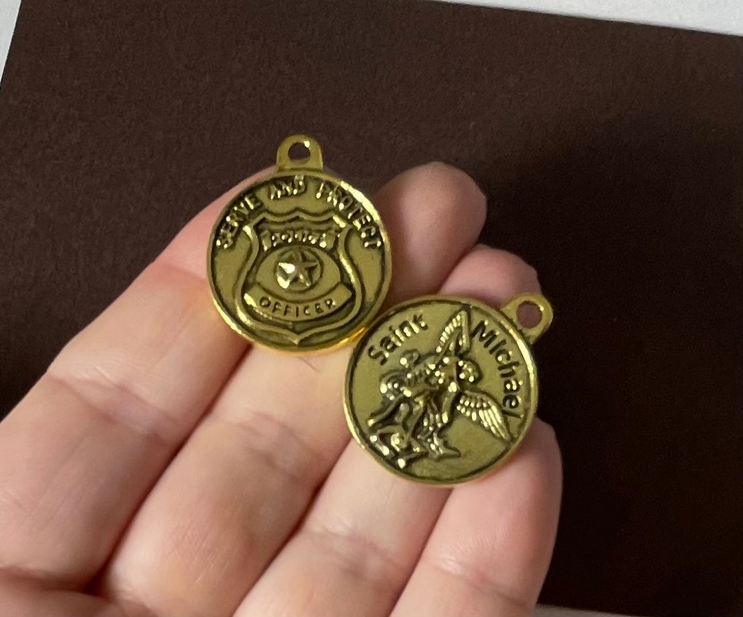 2 Charms, POLICE OFFICER, Serve and Protect, Saint Michael, (double ...