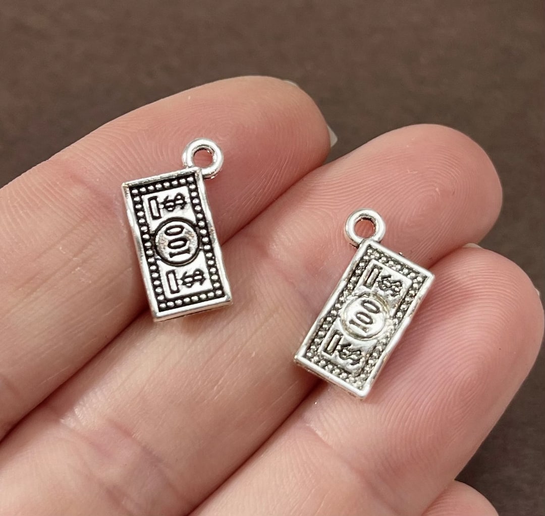 10 or 50 Charms, Dollar, Bill, Money, Charms 16x10x2mm Hole 1.6mm ITEM ...