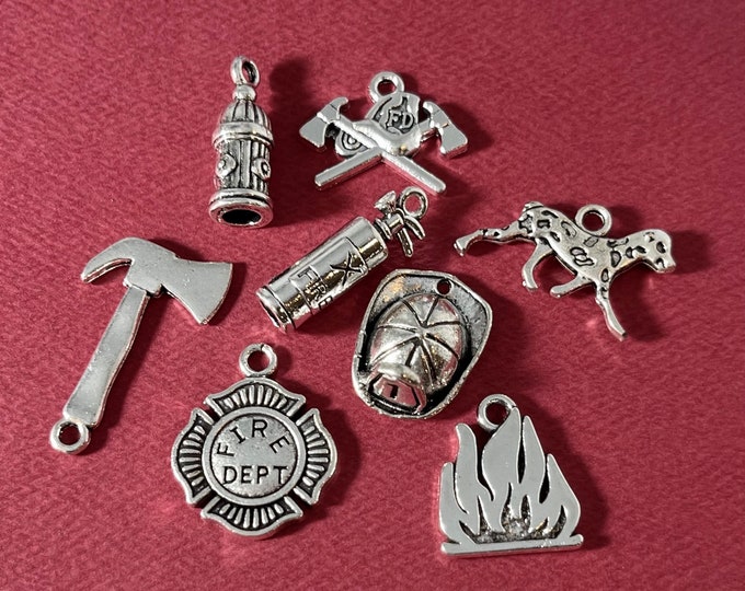 8 Charms, Fire Department, Badge, Firefighter, Fireman, Axe, Hydrant ...