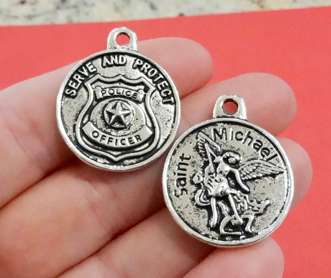 2 Charms, POLICE OFFICER, Serve and Protect, Saint Michael, (double ...