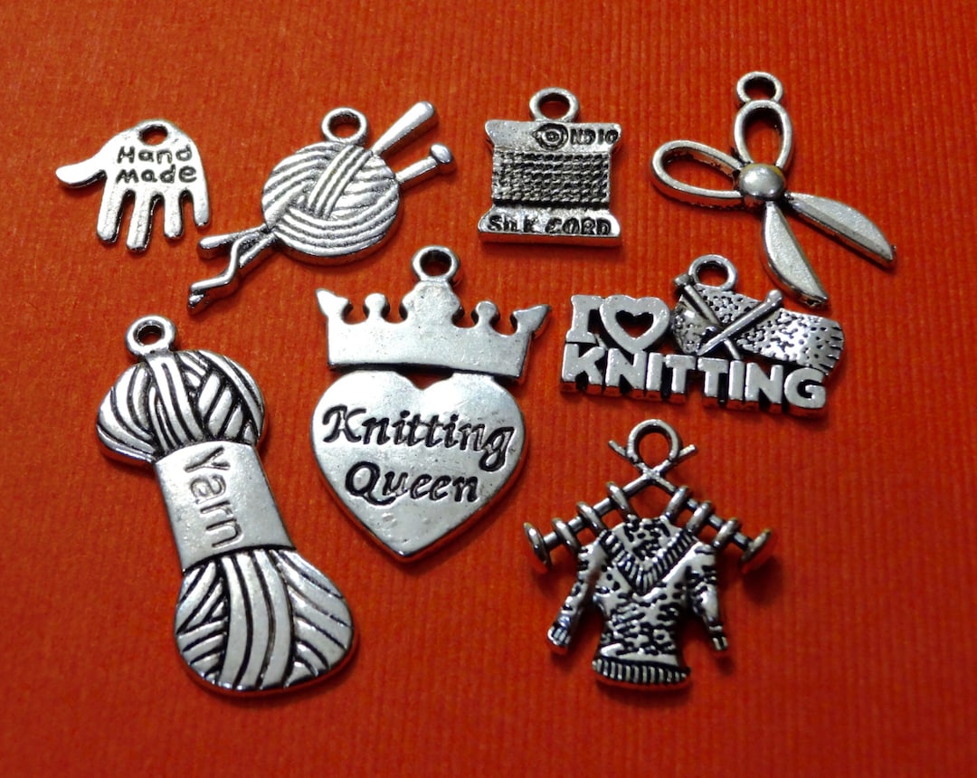 8 Charms, KNITTING, Assorted, Theme, Yarn, Scissor, Knitting Queen ...