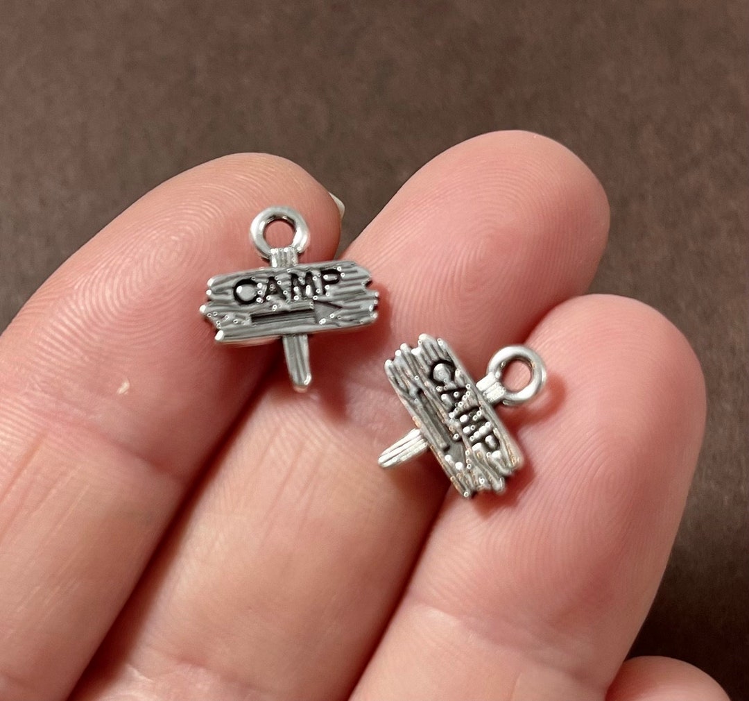 50 Charms, CAMP, Camping, Guidepost, Charm (3D) 13x12x2mm, Hole 1.6mm ...