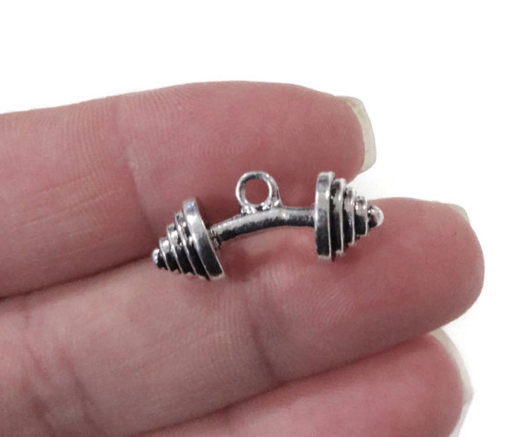 10 Charms, Barbell, Dumbbell, Weight (3D) Charm 23x10x9mm Hole 2mm ITEM ...