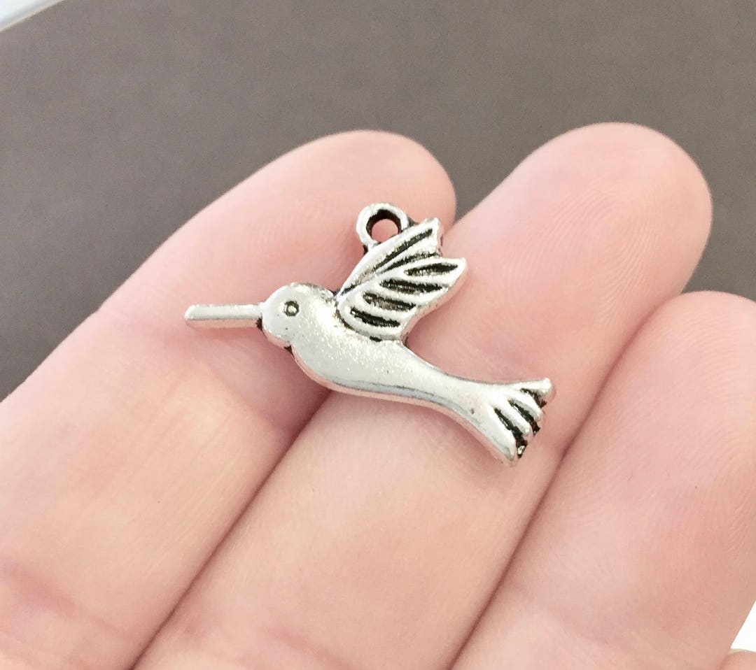 10 Charms, Hummingbird, Bird, Animal, Charm 26x14x2.5mm, Hole: 2mm ...