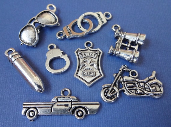 8 Charms Police Department P.D. Assorted Theme Charm | Etsy