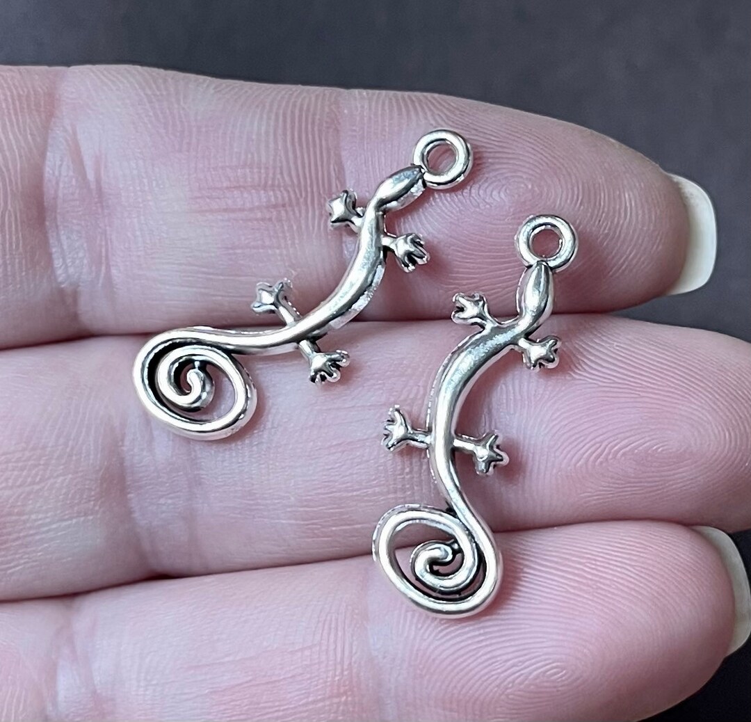 10 Charms, Lizard, Gecko, Reptile, Animal, Pet, Charm 29x10.5x2mm, Hole ...