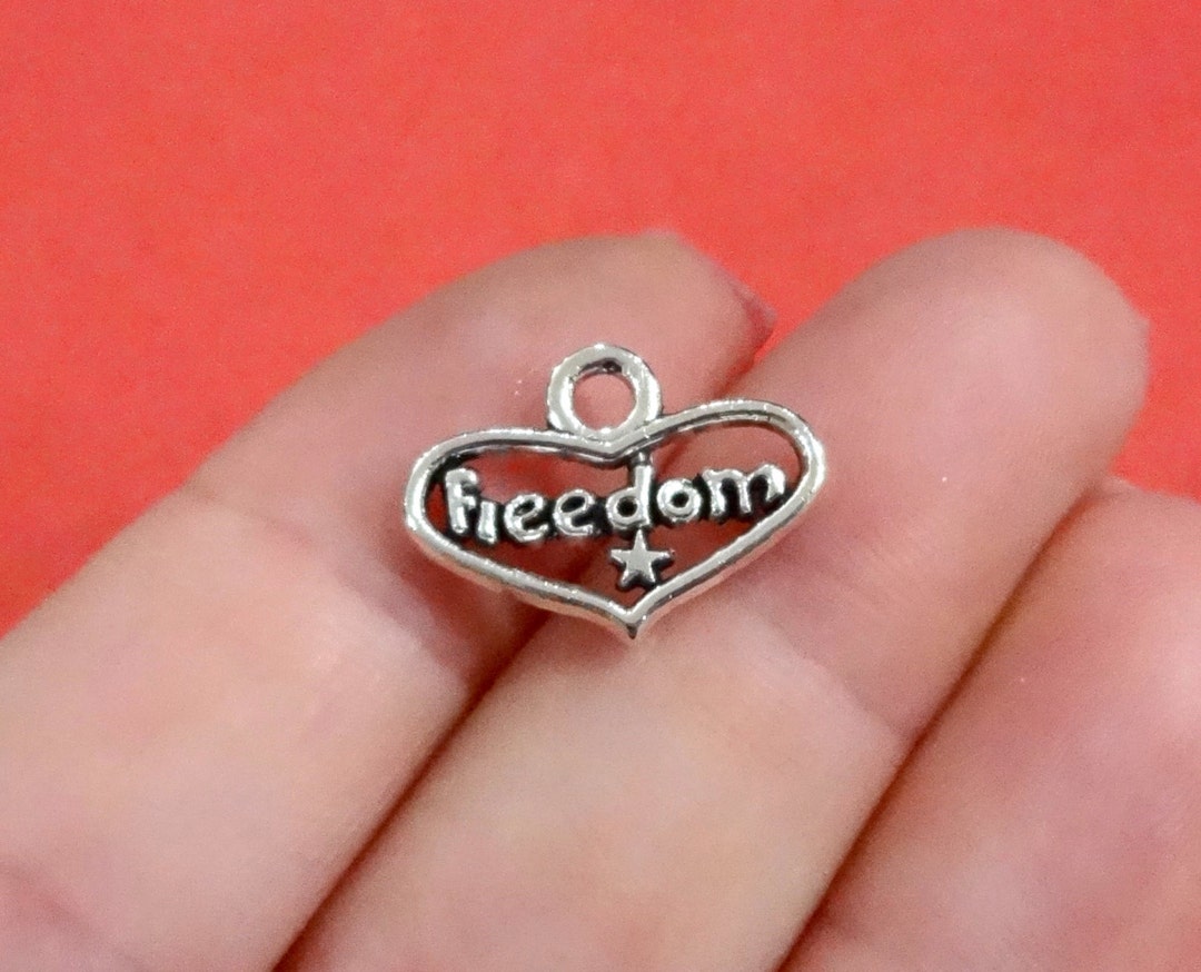 50 BULK, "freedom" Heart Antique Silver Message Charms 18x13x2mm SH432 ...