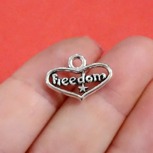 50 BULK, "freedom" Heart Antique Silver Message Charms 18x13x2mm SH432 ...