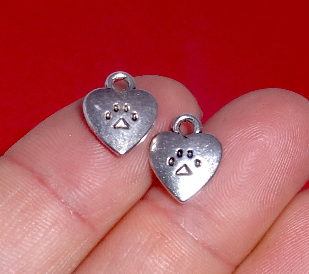 10 Charms, Heart, Paw Charm (double Sided) 12x10x2mm, Hole: 1.5mm - Etsy