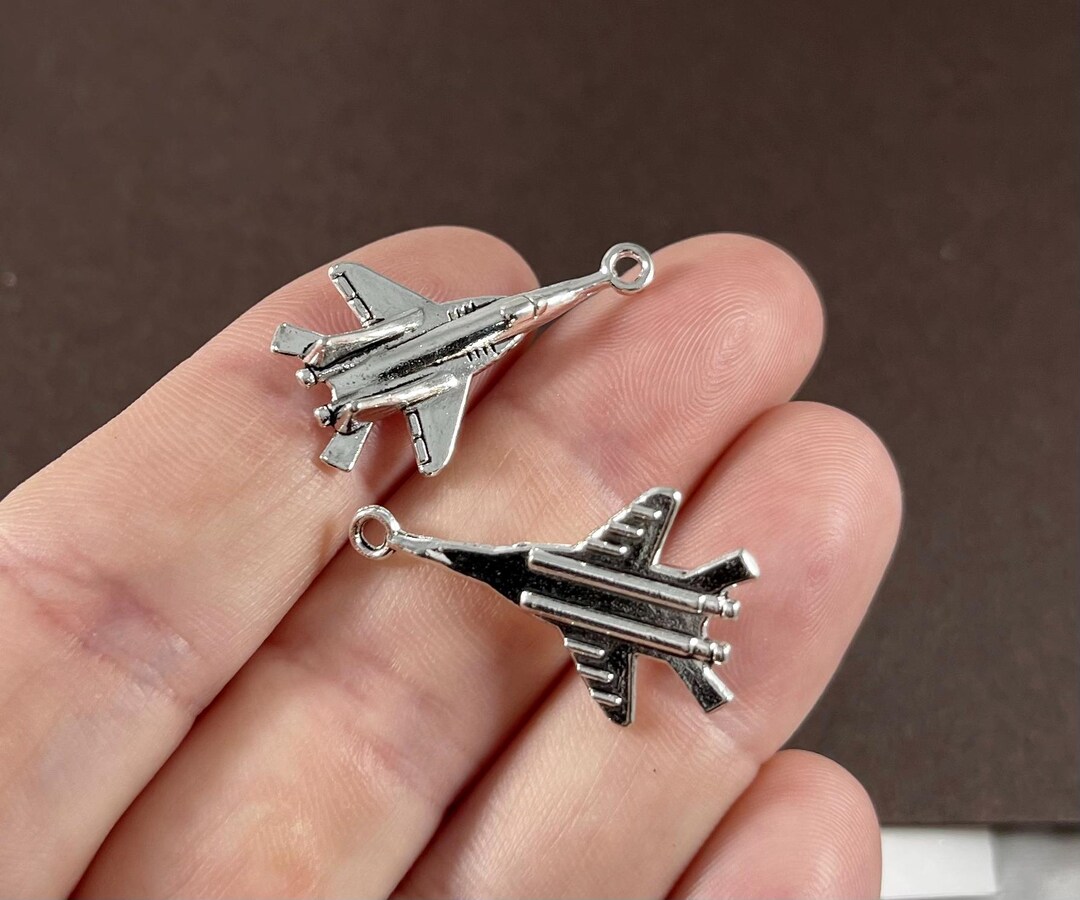 10 or 50 Charms, Fighter Jet, Airplane, Military, Charms 28x16.5x5mm ...