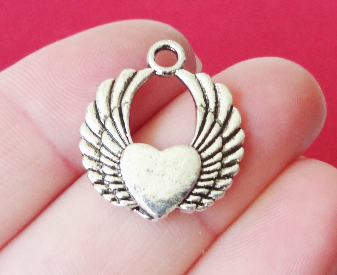 10 Charms, Large Heart Winged Charms 18x21x2mm, Hole Approx. 2mm ITEM ...