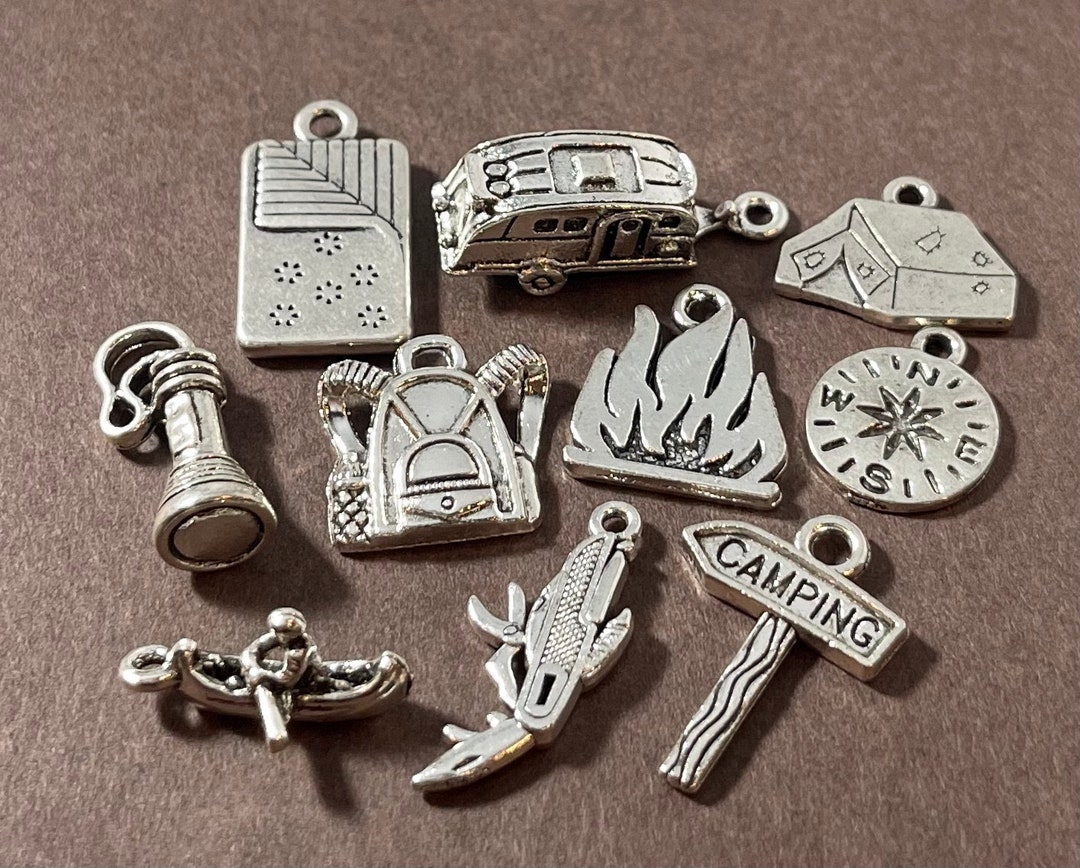 10 Charms, Camping, Theme, Collection, Tent, Camper, Sleeping Bag ...