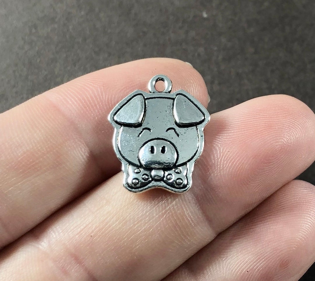 10 Charms, PIG With Bowtie, Piglet, Farm, Animal, Porky, Charm 20x16mm ...