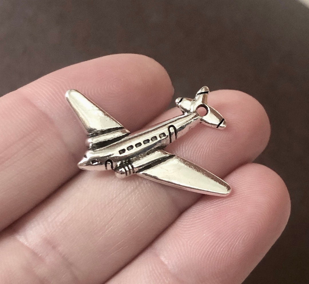 10 Charms, Airplane, Plane, Aircraft, Charms 25x25x2.5mm, Hole 1.5mm ...