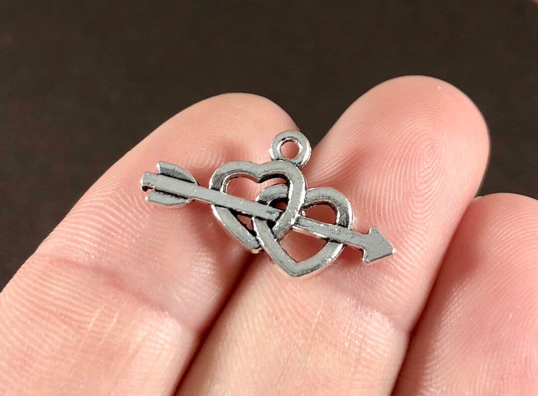 10 or 50 Charms, Arrow Heart (double Sided, Puffed) Charms 12x22mm Hole ...