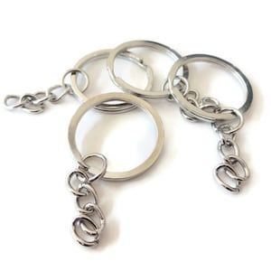 10, Key Chains, Key Rings, Round, Silver Tone, Iron Based Alloy, 5.1cm ...