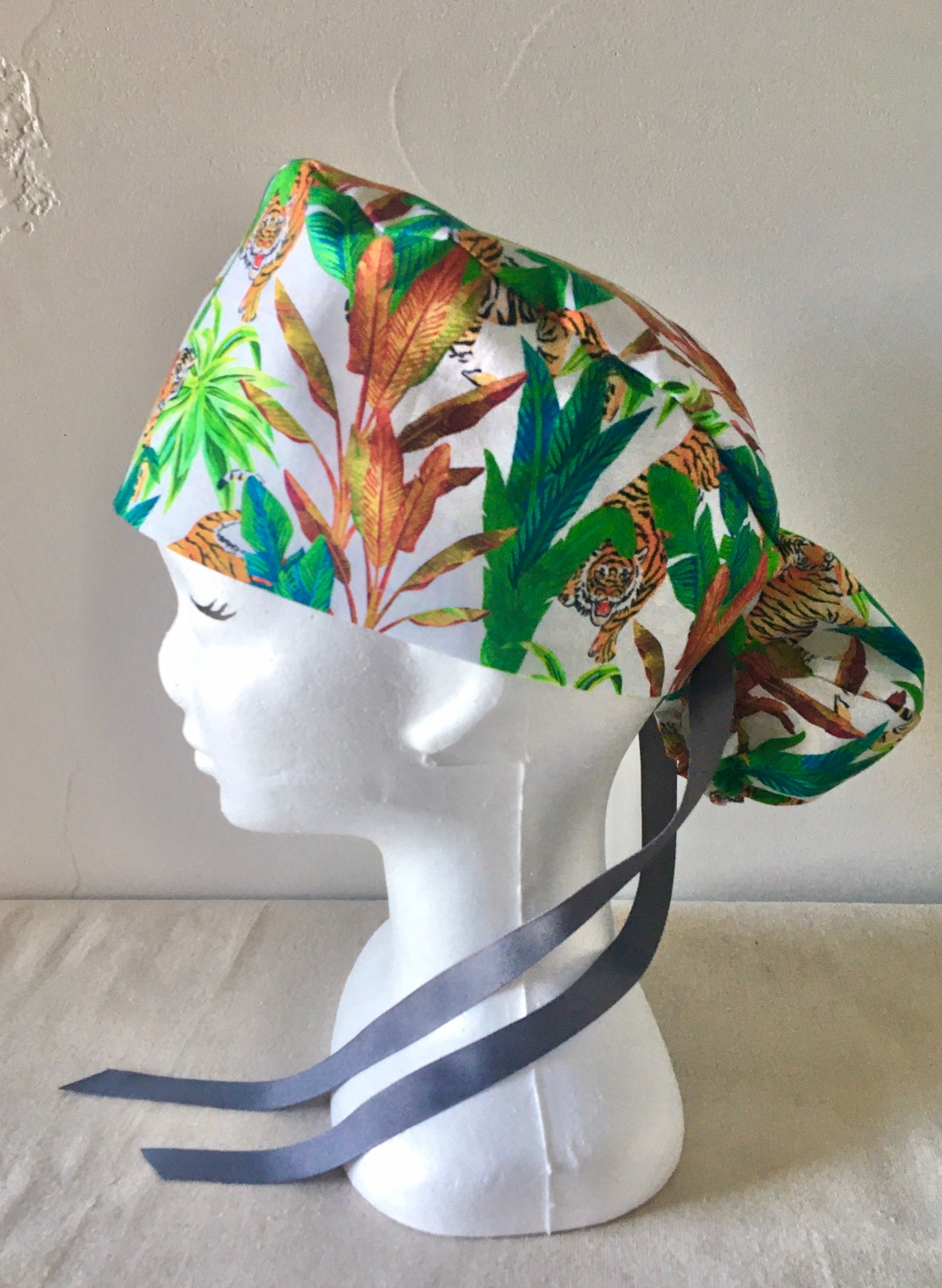 080 Scrub Cap for Long Hair/ Bun Jungle Tiger - Etsy