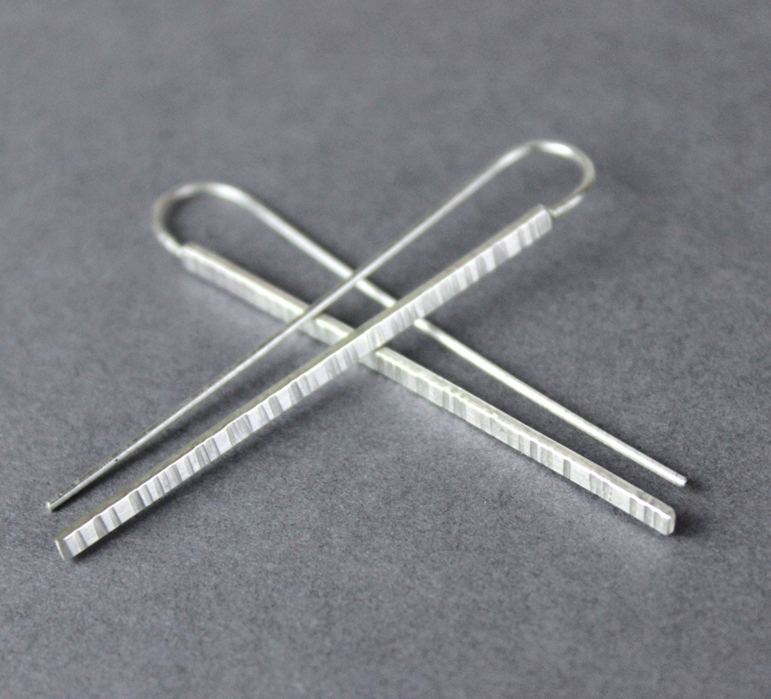 Linear Dangle Earrings, Silver Threaders, Satin Finish, Minimalist ...