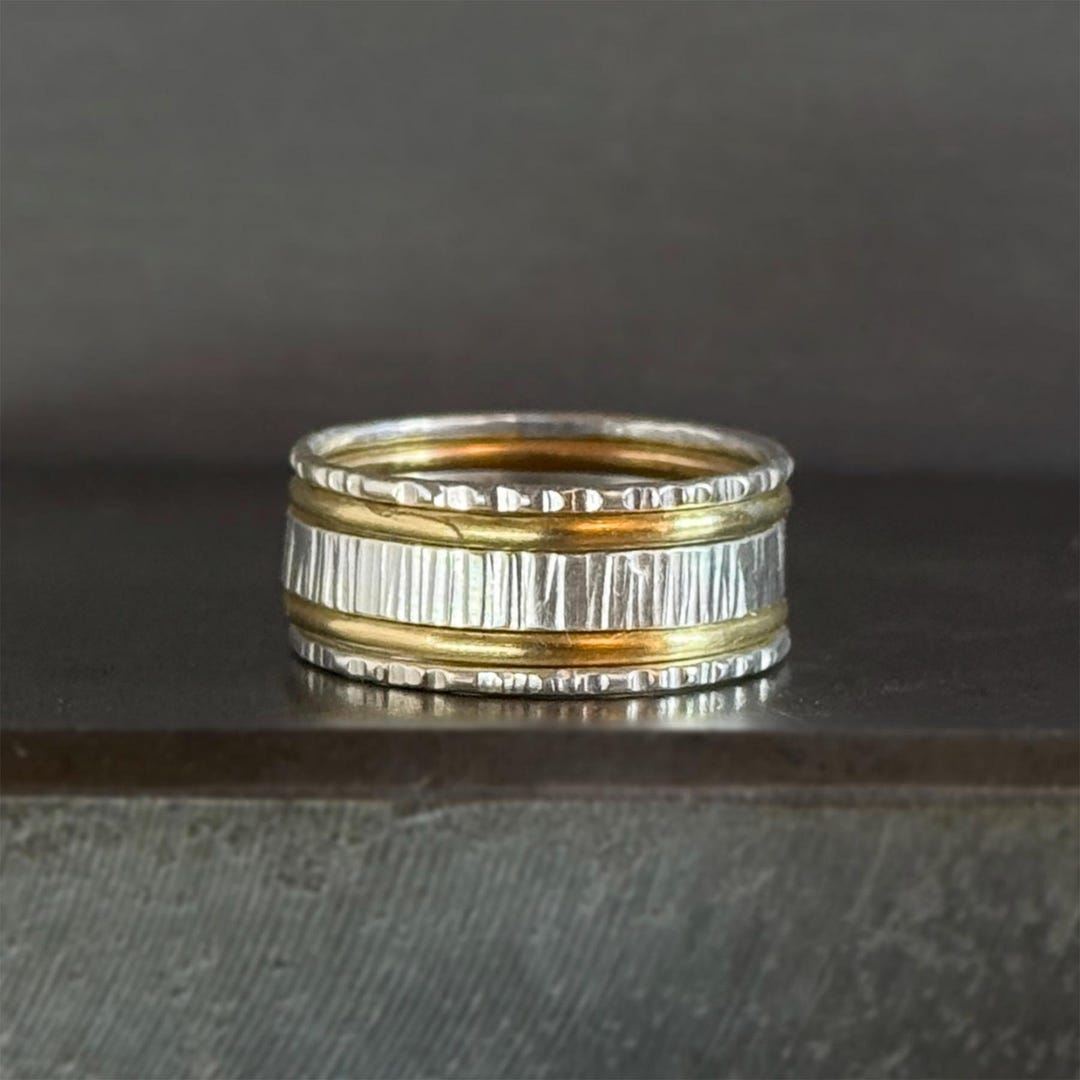 Set of Five Stacking Rings in Sterling Silver and Brass or 14k Gold ...