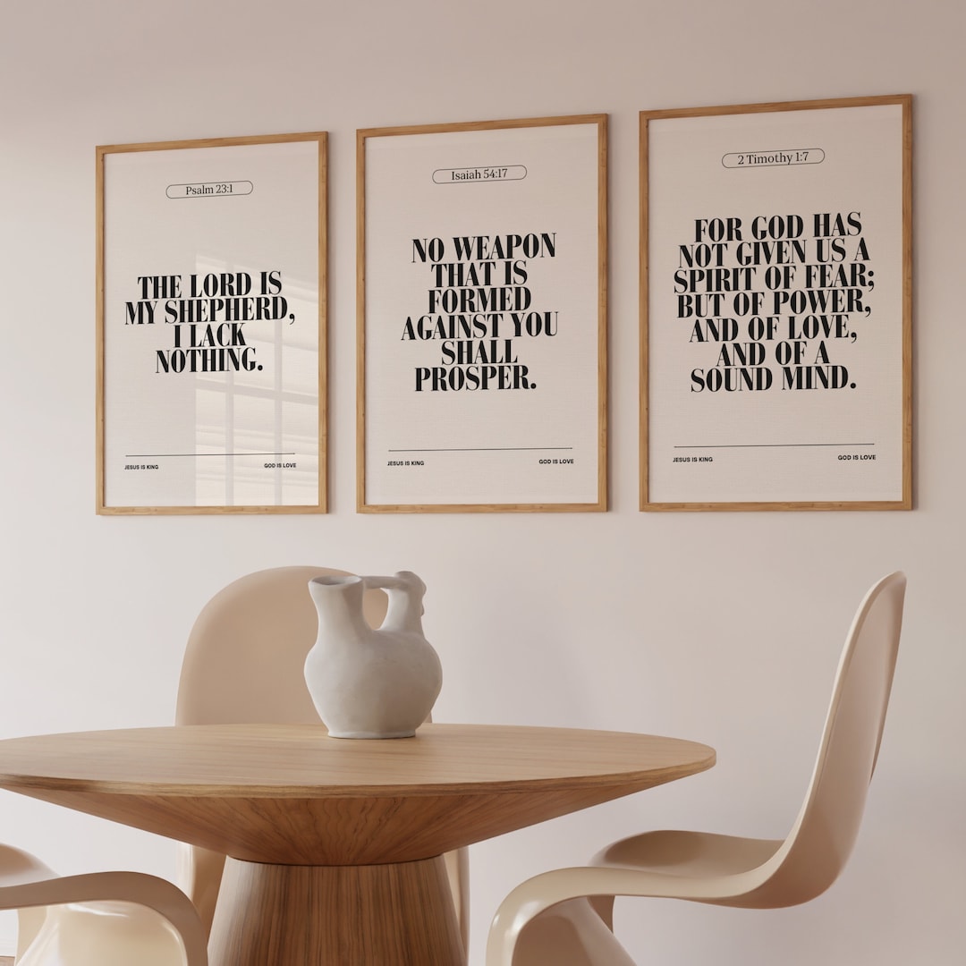 Set of 3 Neutral Christian Wall Art Print, Inspirational Bible Verse ...
