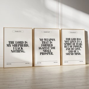 Set of 3 Neutral Christian Wall Art Print, Inspirational Bible Verse ...