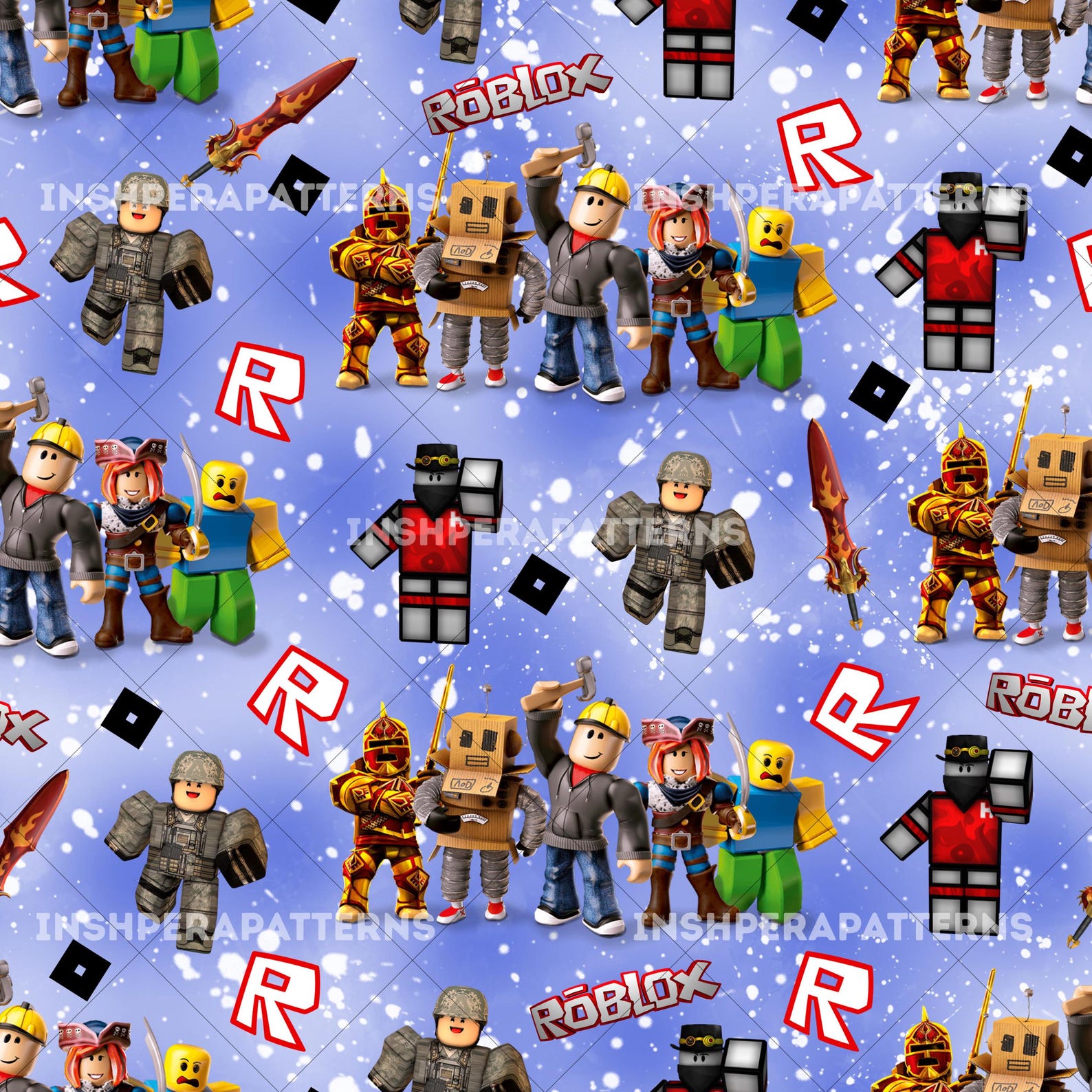Roblox Seamless Pattern Gamer Boys Digital Download Kids Gaming Fabric ...