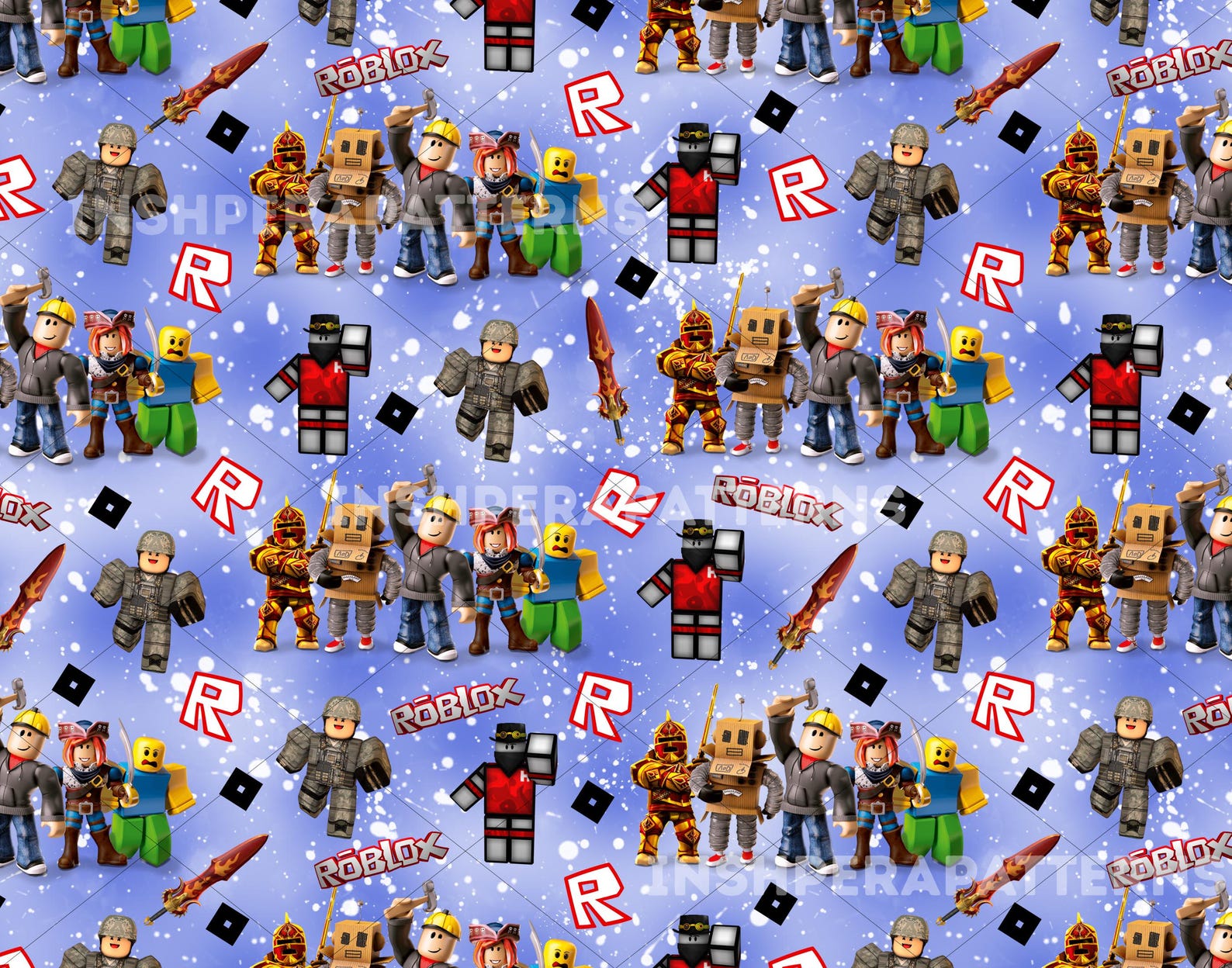 Digital Game Seamless Pattern: Roblox Style, Scrapbooking, Sublimation ...