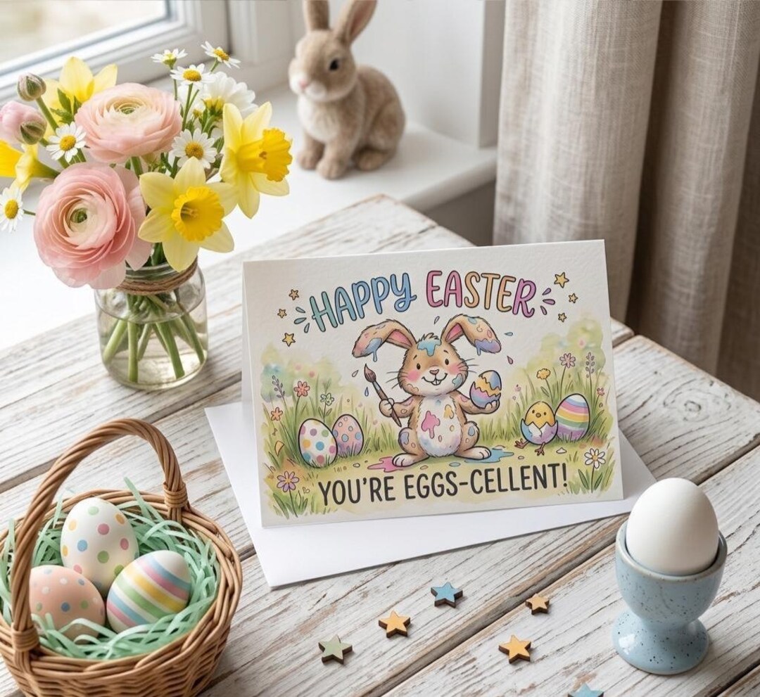 Easter Cards| "you're Eggs-cellent"| Happy Easter Bunny Painting Easter ...