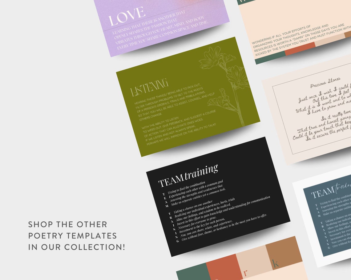 Digital Poem Template "work" Horizontal Poem Digital Print Editable ...