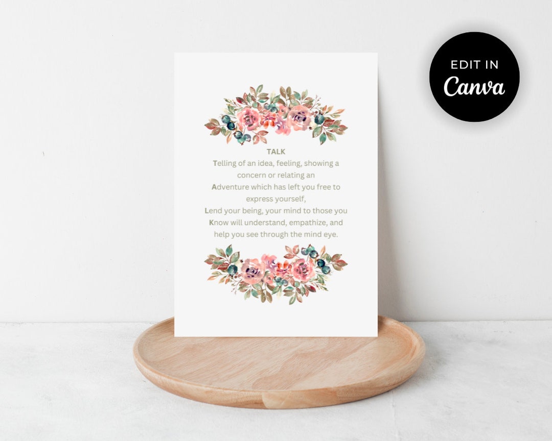 Digital Poem Template "talk 2" Vertical Poem Digital Print Editable ...