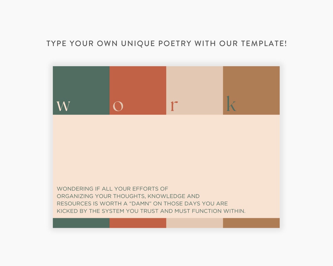 Digital Poem Template "work" Horizontal Poem Digital Print Editable ...