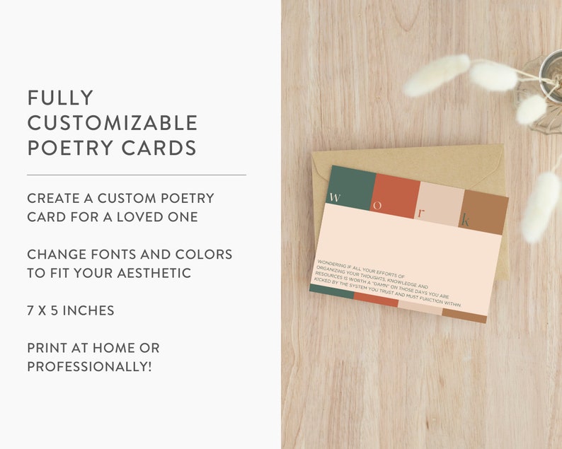 Digital Poem Template "work" Horizontal Poem Digital Print Editable ...
