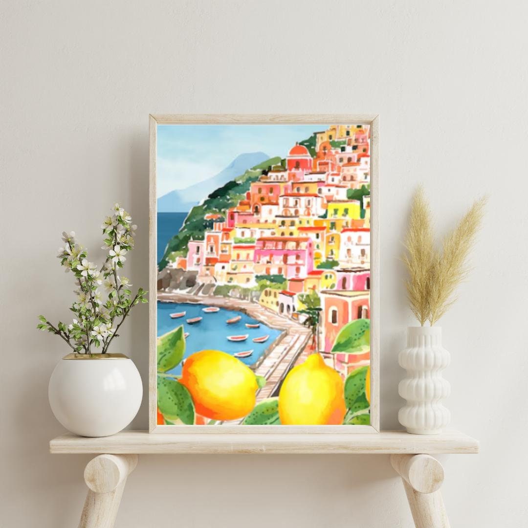 Watercolor Amalfi Coast Italy Lemons Printable Poster Wall Art Print ...
