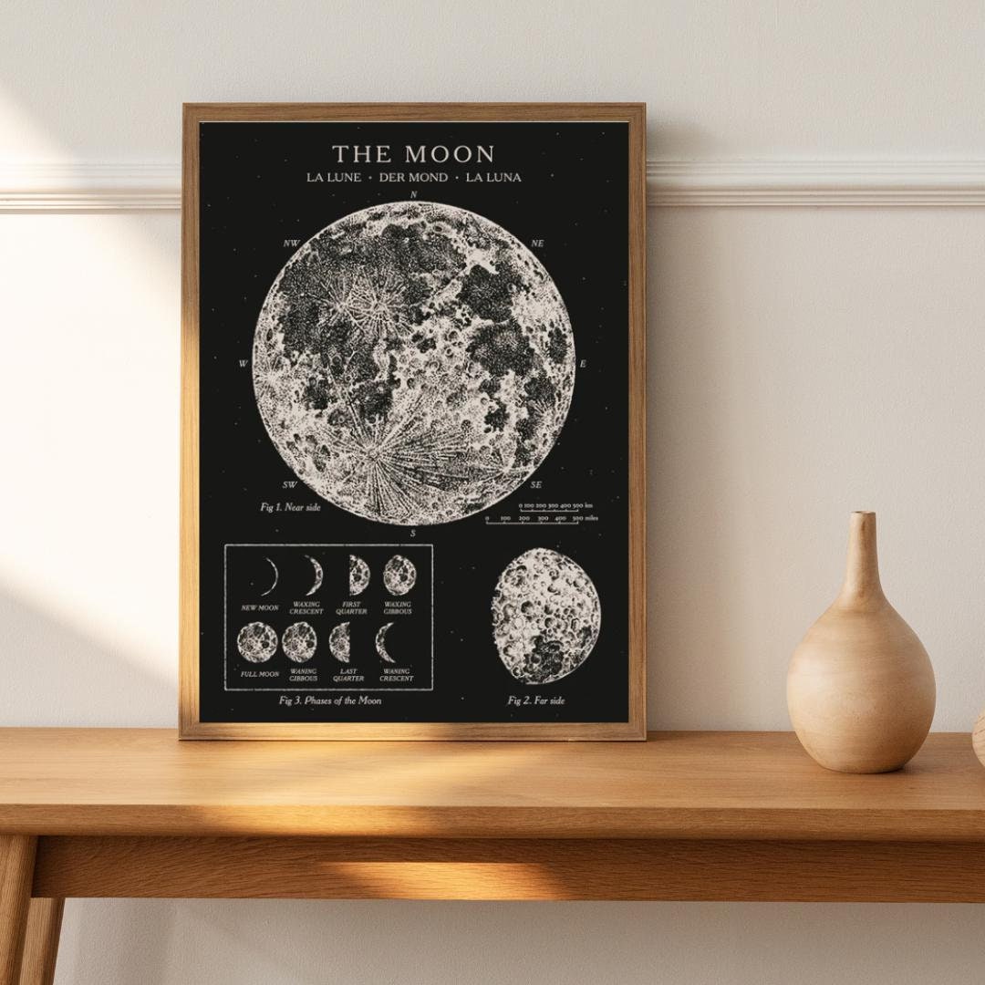 Moon Phases Printable Vintage Moon Poster Moon Phases Print Lunar ...