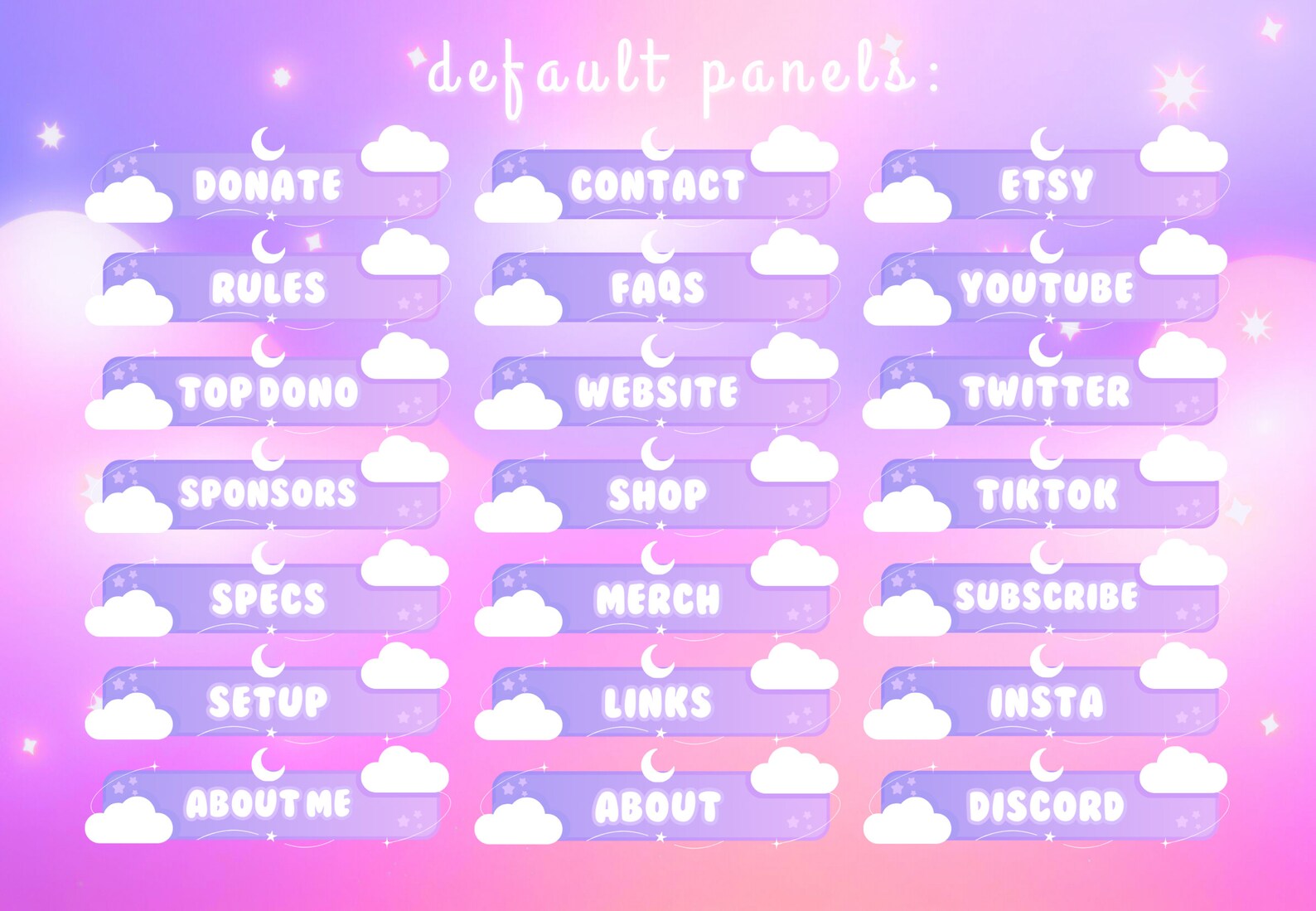 Dreamy Night Twitch Panels 22 Purple Twitch Panels, Starry Pastel ...