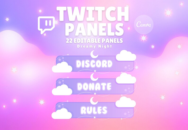 Dreamy Night Twitch Panels 22 Purple Twitch Panels, Starry Pastel ...