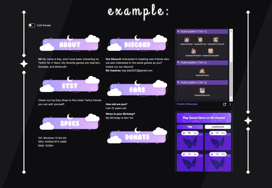 Dreamy Night Twitch Panels 22 Purple Twitch Panels, Starry Pastel ...