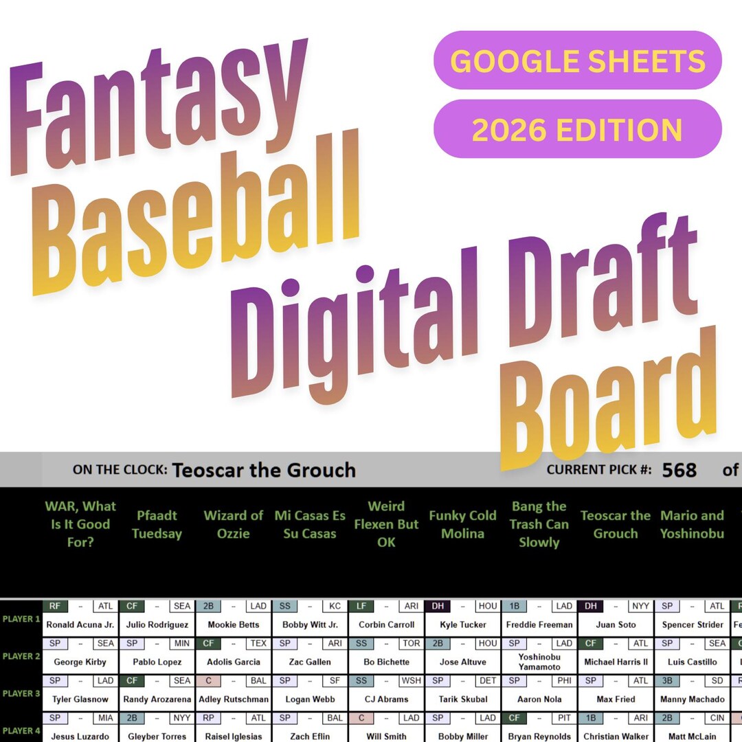 Google Sheets Fantasy Baseball Draft Board (2026 Edition) - Etsy