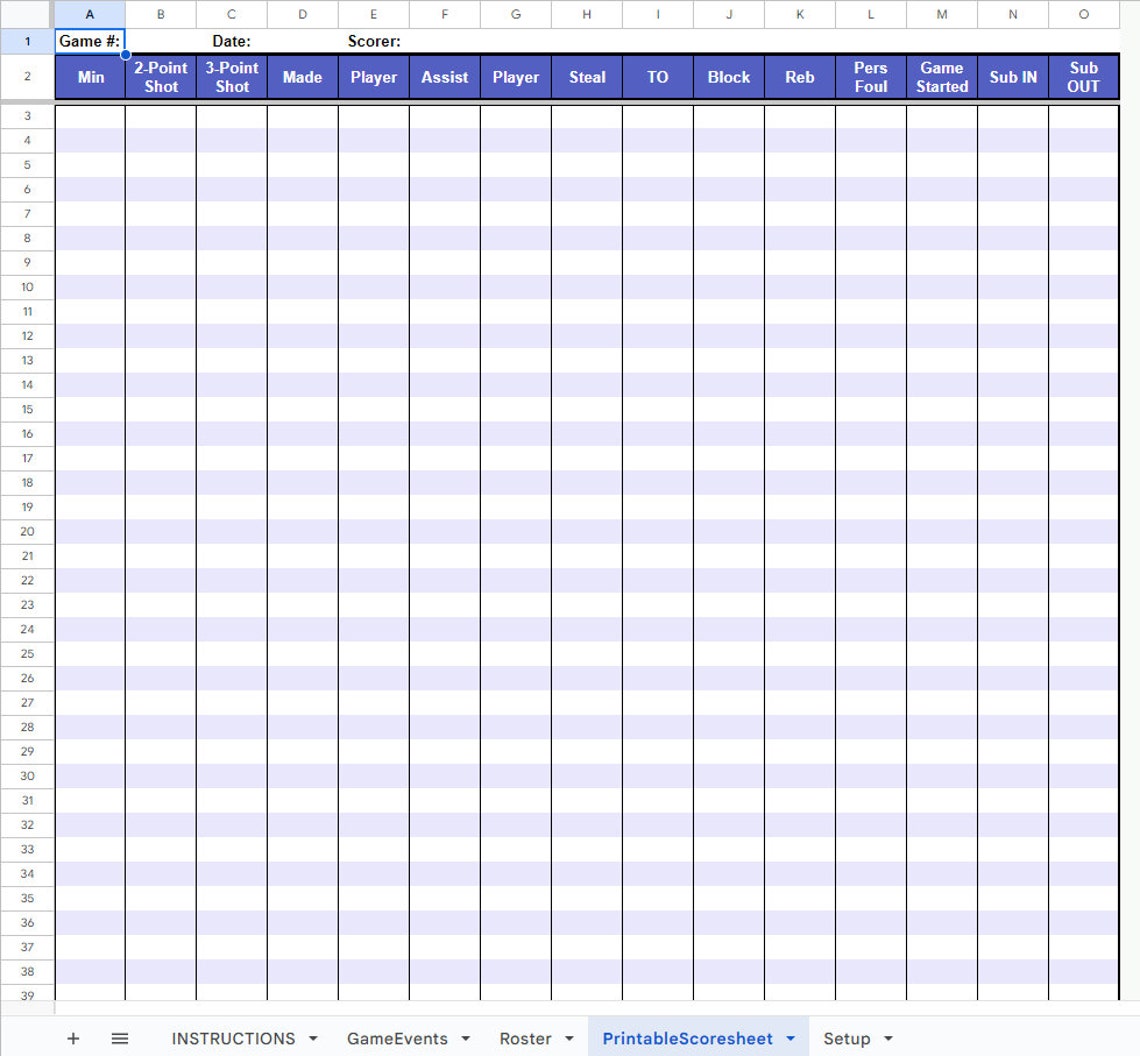 Basketball Roster Scoresheet With Stat Tracker (instant Download Google ...