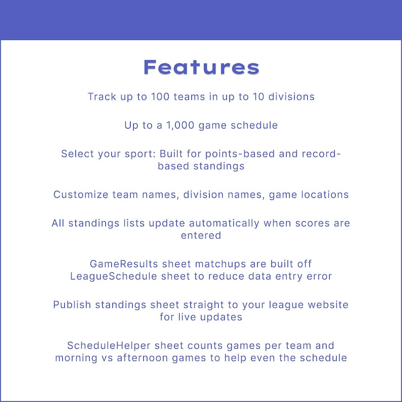 Sports League Standings & Schedule Template, Automated Google Sheets ...