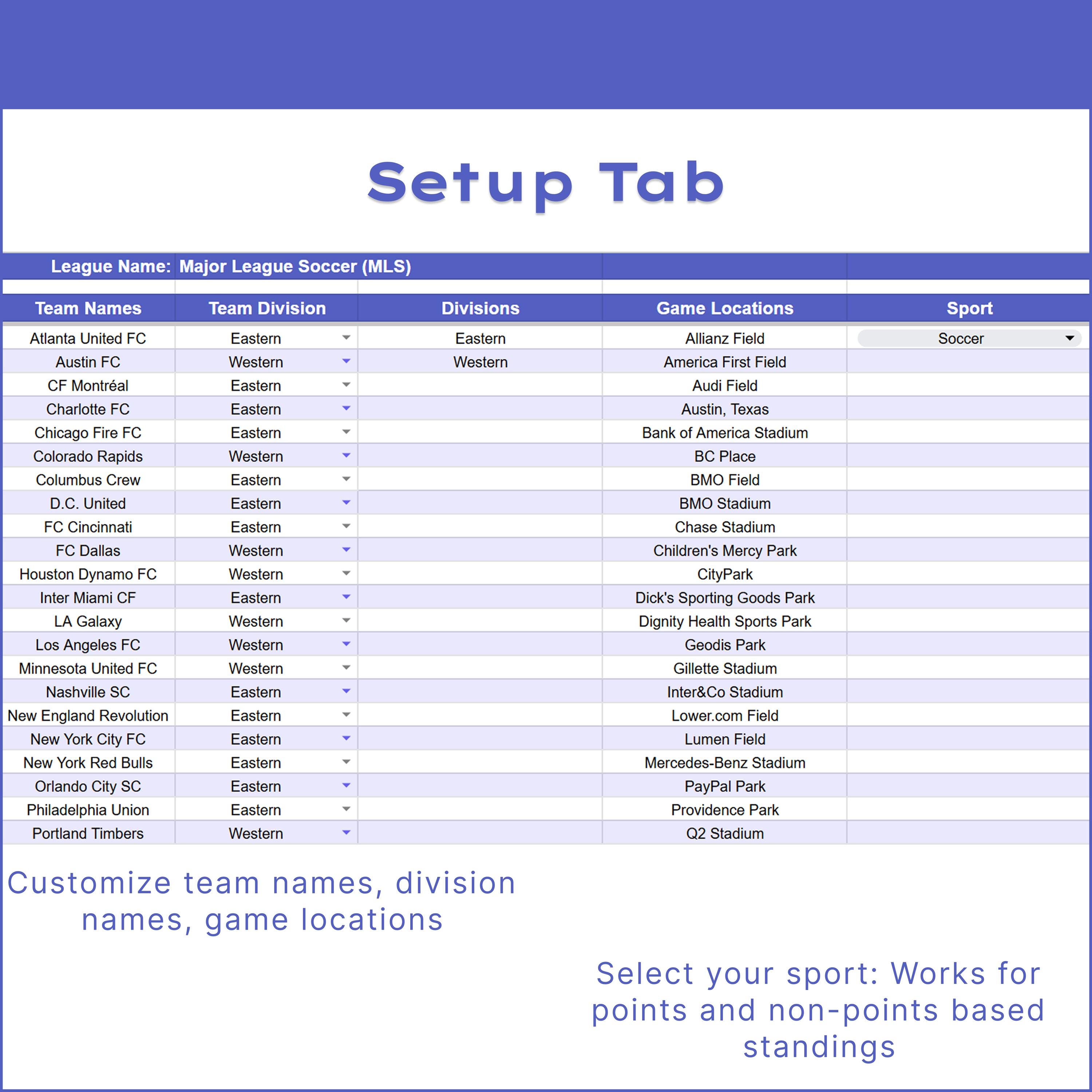 Sports League Standings & Schedule Template, Automated Google Sheets ...