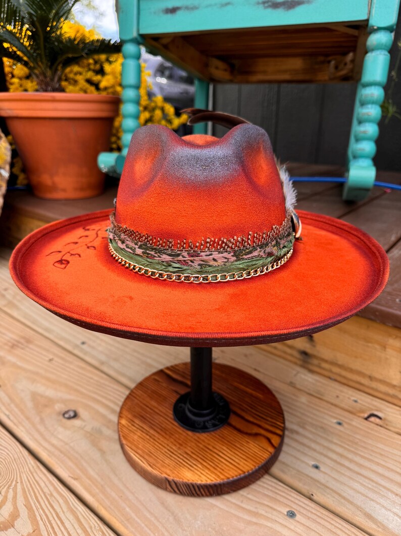 Burnt Orange Fedora With Bull Skull and Flowers Design - Etsy