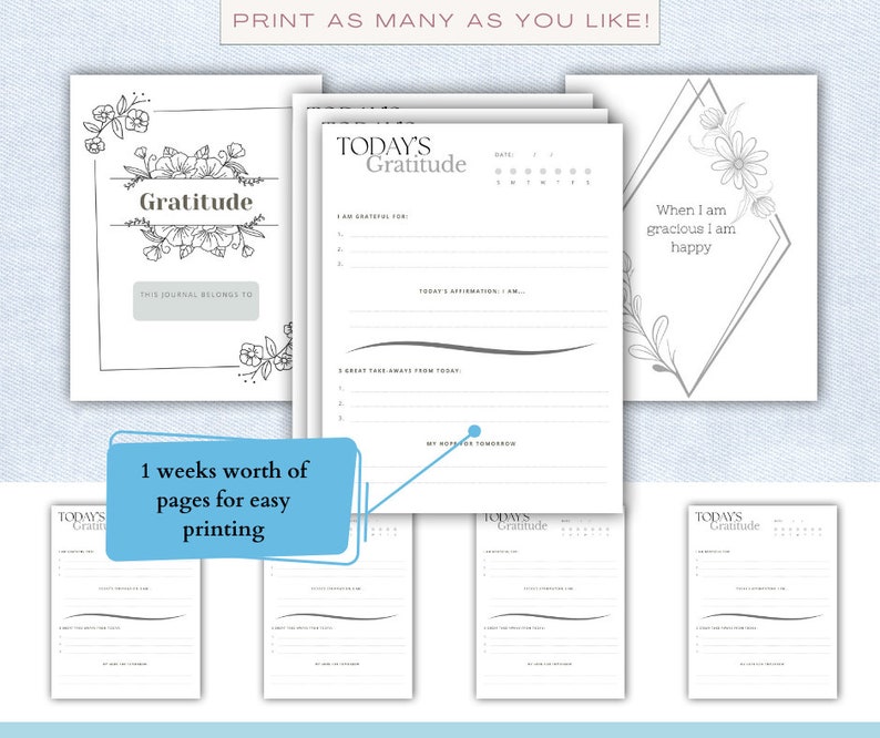 Gratitude Journal - Simple Flower Theme - Mindfulness & Positive ...